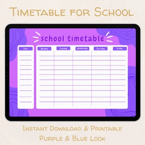 Custom School Schedule, Digital & Printable Timetable, Instant Download ...