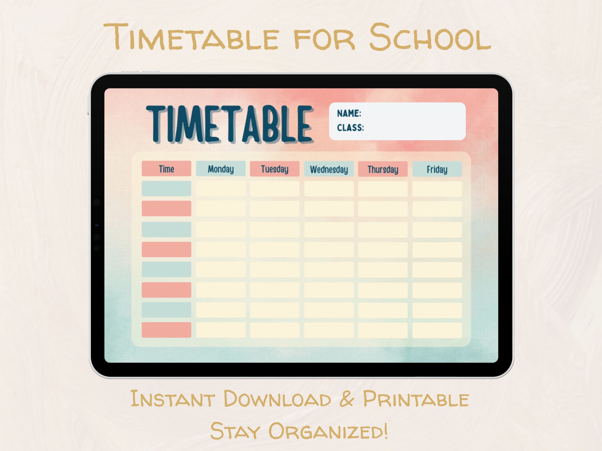 Digital Timetable, Printable School Schedule, Instant Download ...