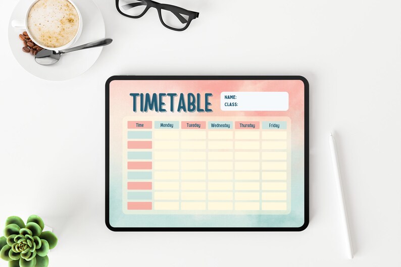 Digital Timetable, Printable School Schedule, Instant Download ...