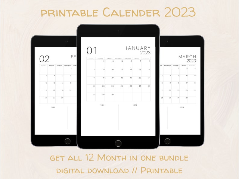 2023 Calendar, 12x Digital Pages, Printable, Instant Download, To-do ...