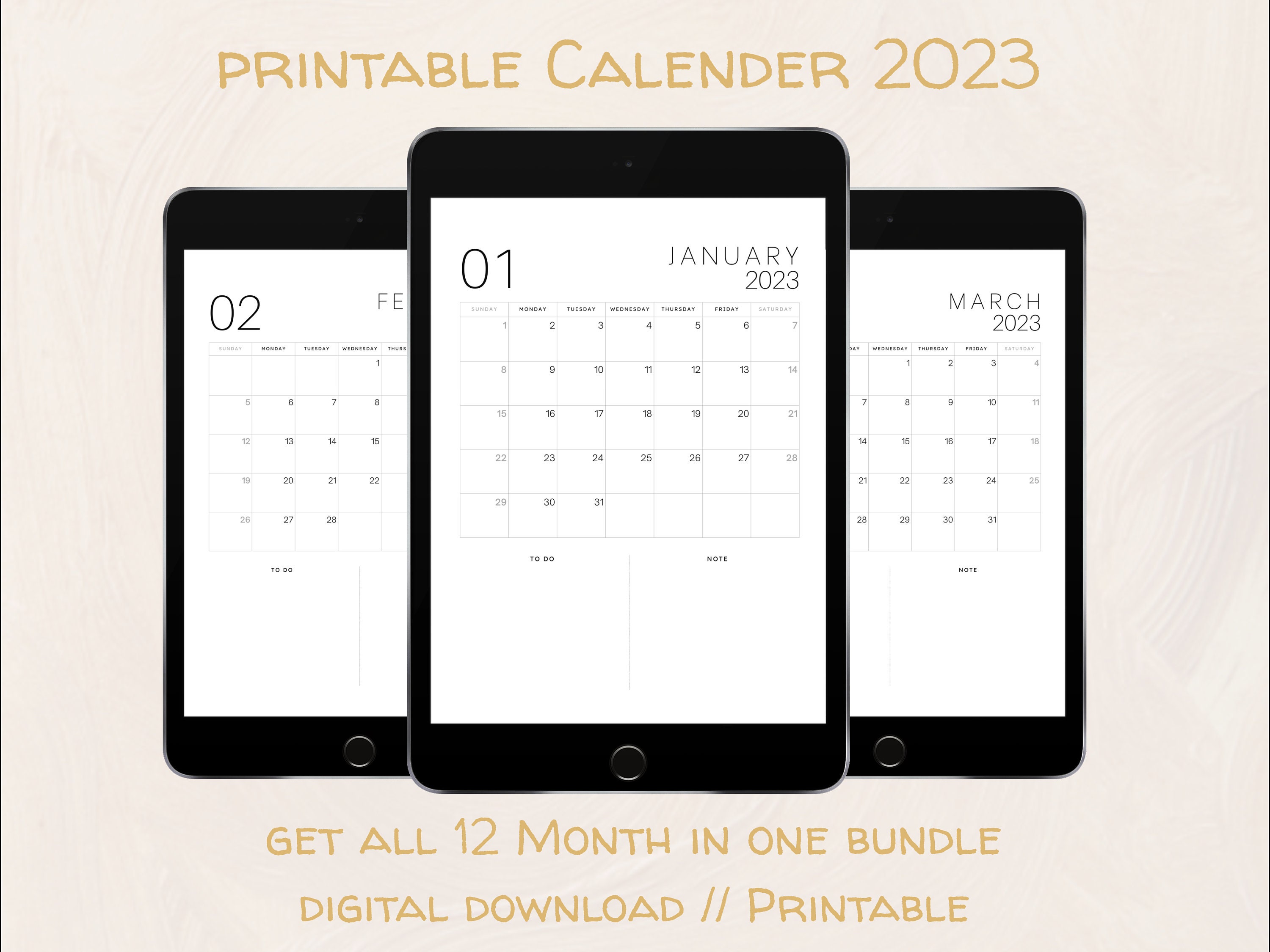 2023 Calendar, 12x Digital Pages, Printable, Instant Download, To-do ...