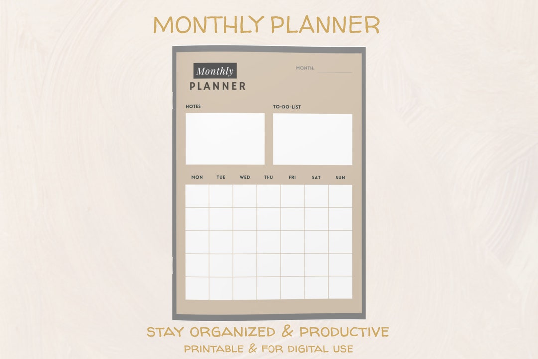 Monthly Planner, Printable Single-page-planner, Instant Download ...