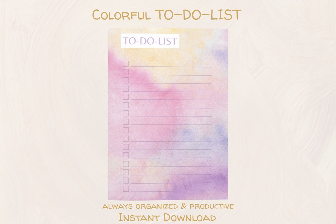 Colorful To-do List, Printable Productivity Planner, Organized, Instant ...