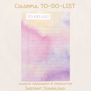 Colorful To-do List, Printable Productivity Planner, Organized, Instant ...