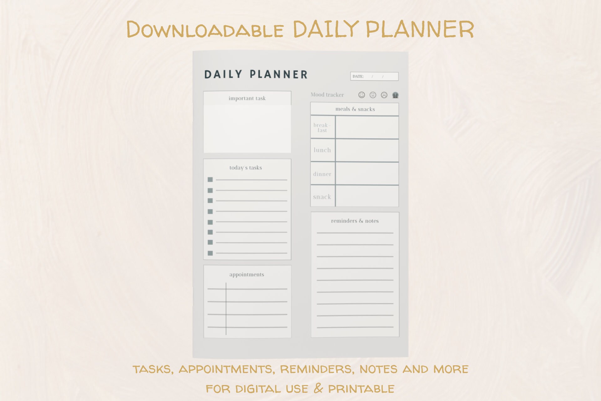 Gray Daily Planner, Minimalist Layout, Daily Productive & Organized ...