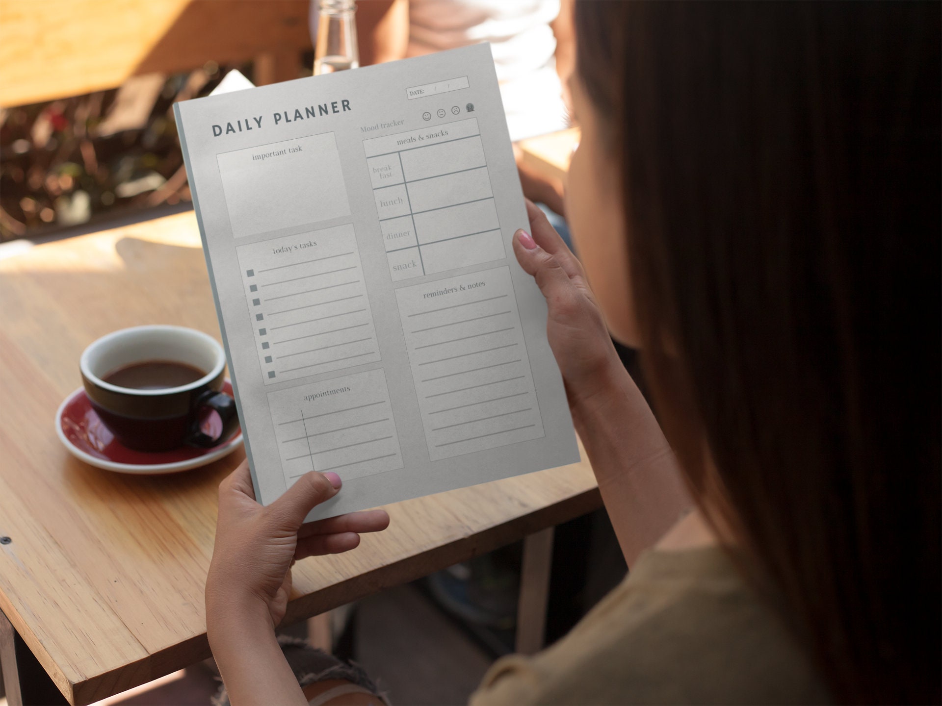 Gray Daily Planner, Minimalist Layout, Daily Productive & Organized ...