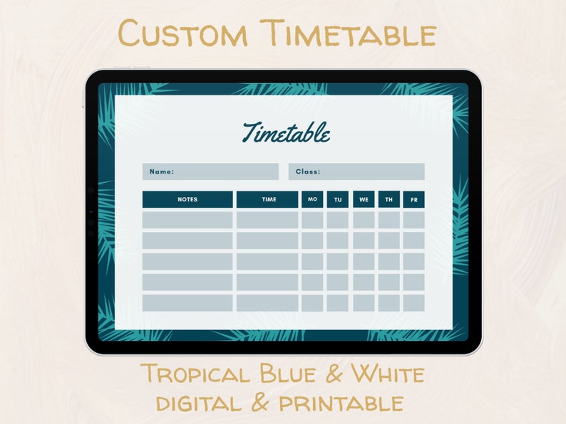 Customizable Digital Timetable Printable Instant Download - Etsy