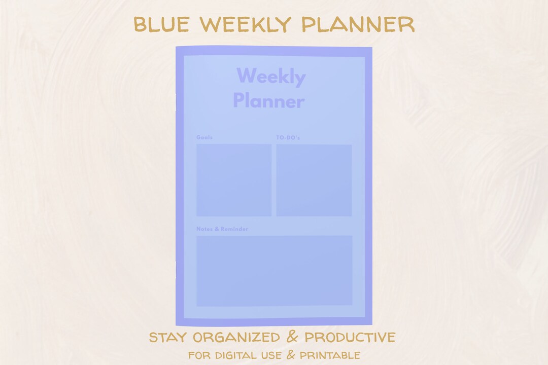 Minimalist Blue Weekly Planner Printable Productivity - Etsy