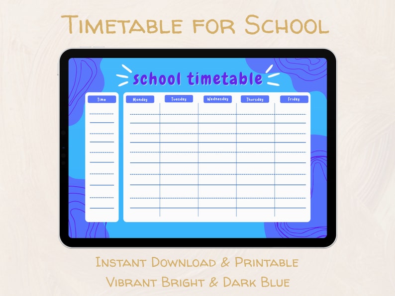 Digital & Printable Timetable, Custom School Schedule, Instant Download ...