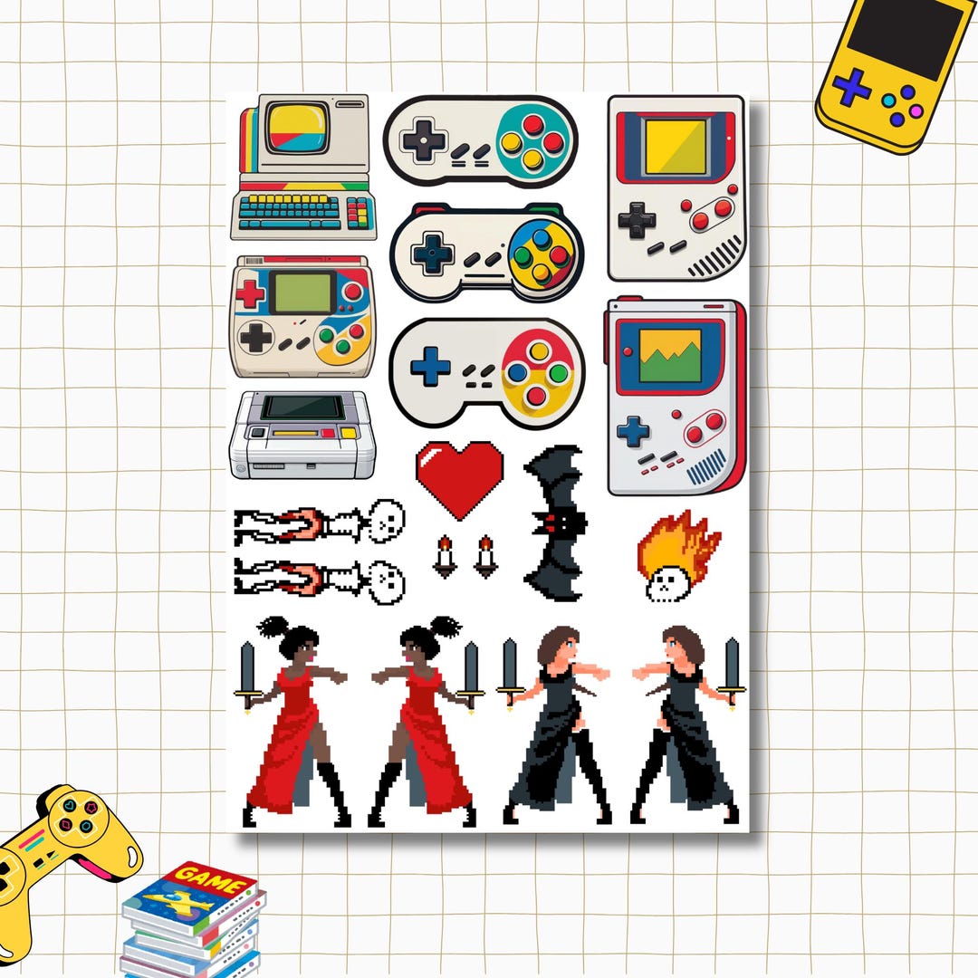 A5 Sticker Sheet - Retro Gaming | Pixel Art | Bullet Journal Stickers ...