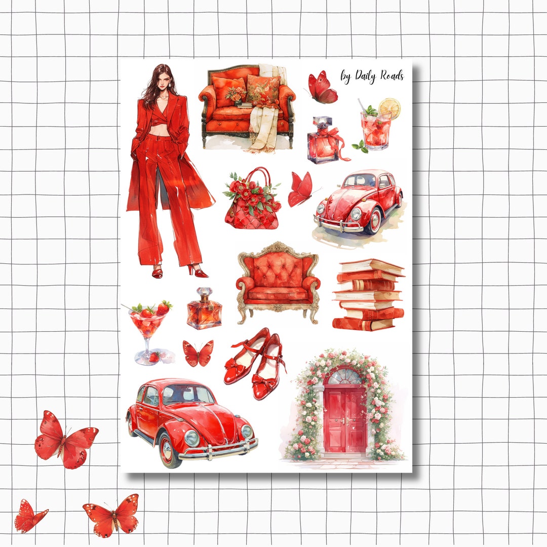 Sticker Sheet - Red Suit | Watercolor | Bullet Journal Stickers ...