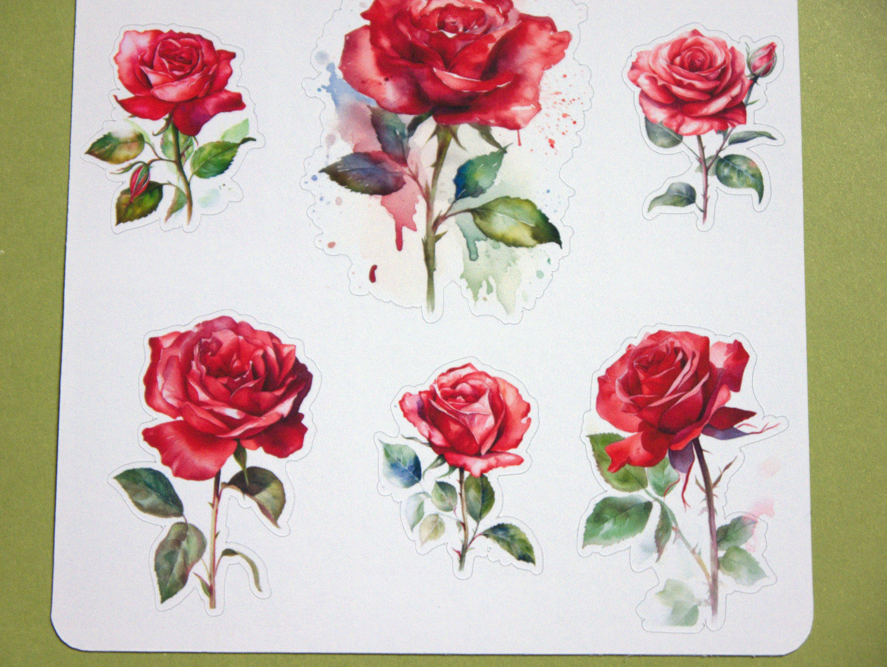 Sticker Sheet Red Roses Watercolor Bullet Journal Stickers Scrapbook ...