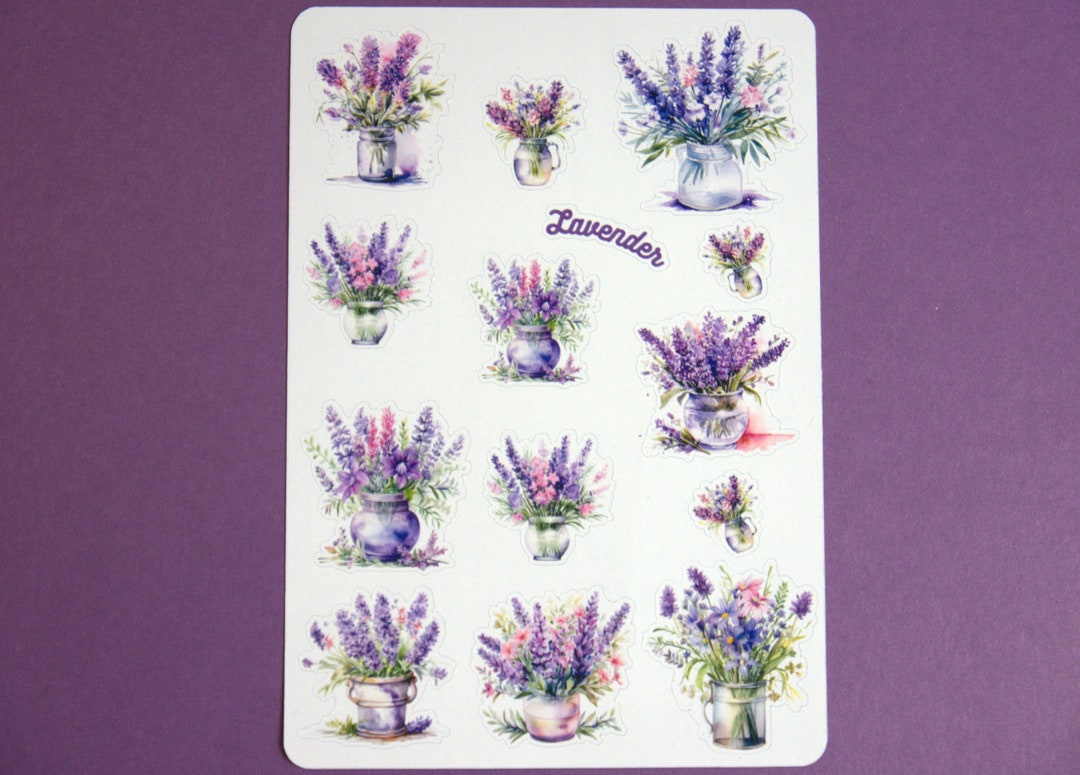 Sticker Sheet - Lavender | Flowers | Pots | Watercolor | Bullet Journal ...