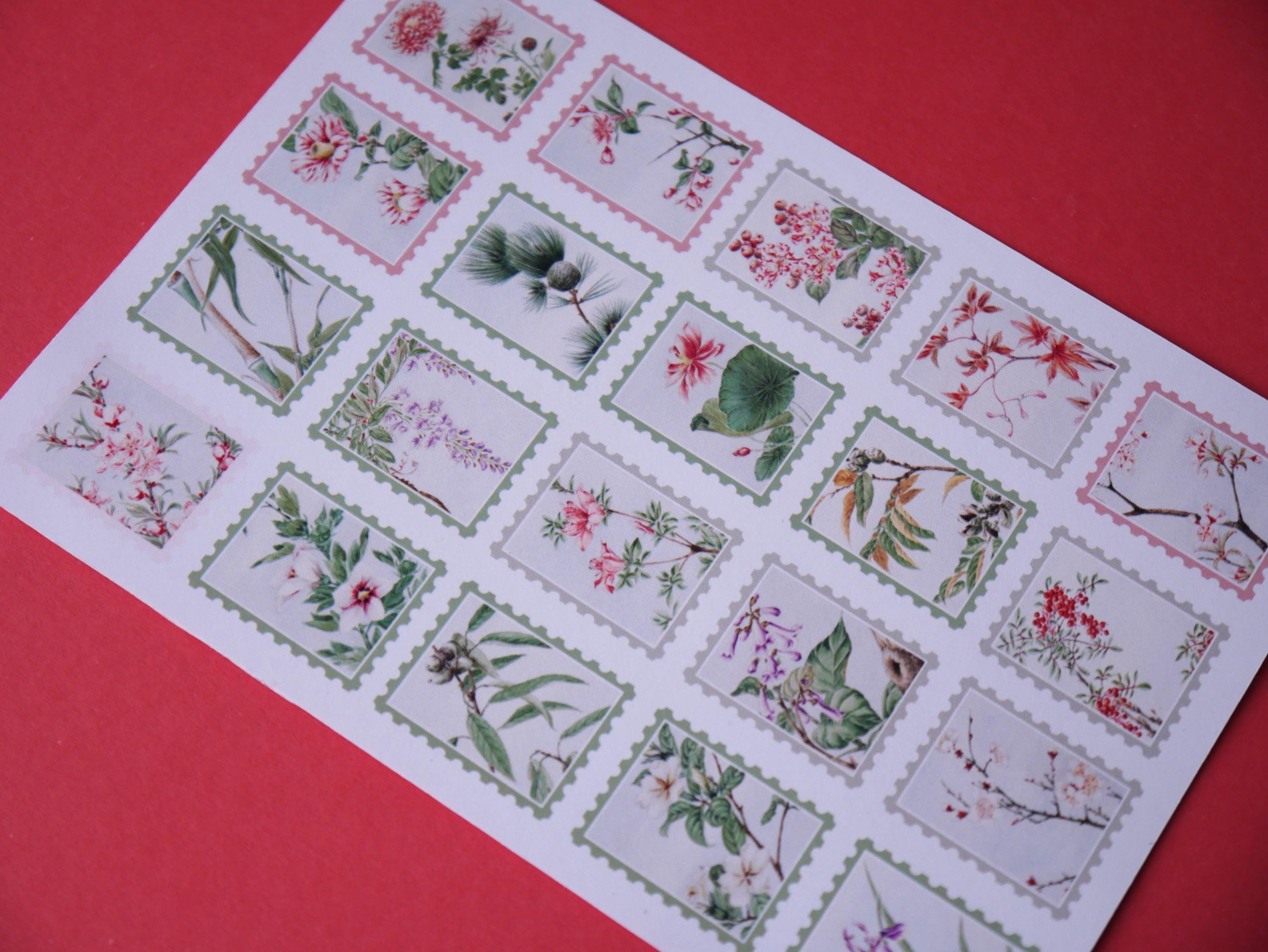 Postage Stamps Sticker Sheet - Pastel Flowers | Decoration | Floral ...