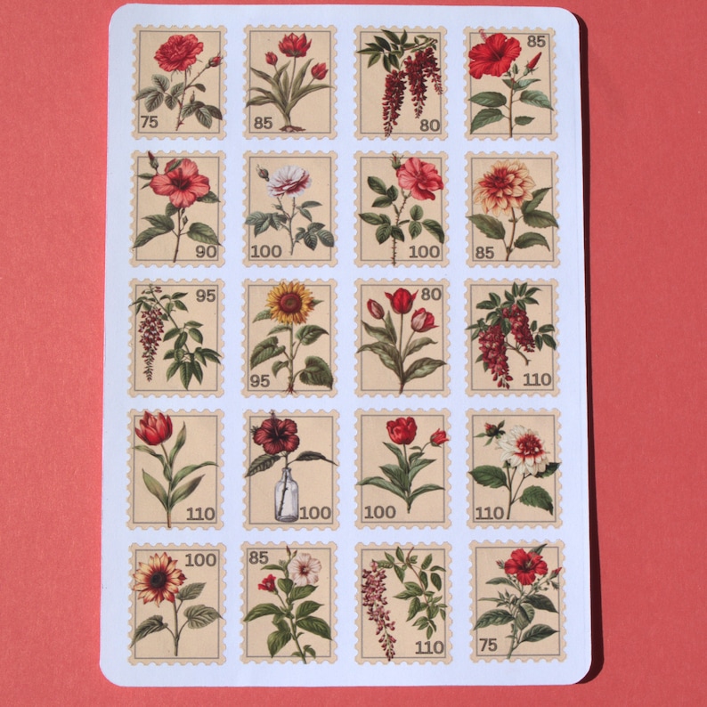 Postage Stamps Sticker Sheet - Vintage Botanical Illustartions ...
