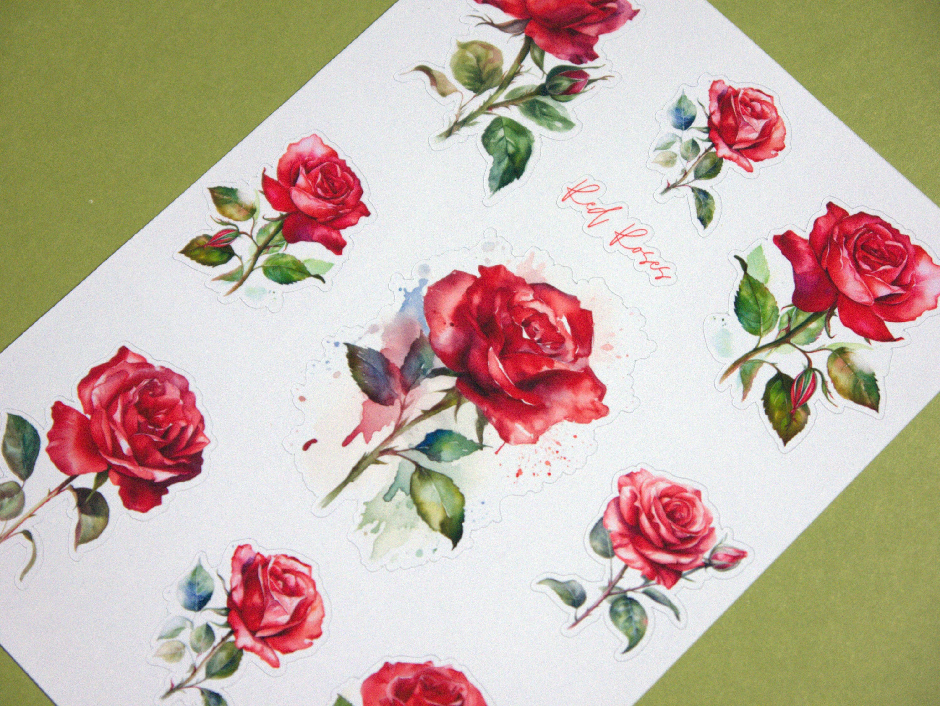 Sticker Sheet Red Roses Watercolor Bullet Journal Stickers Scrapbook ...