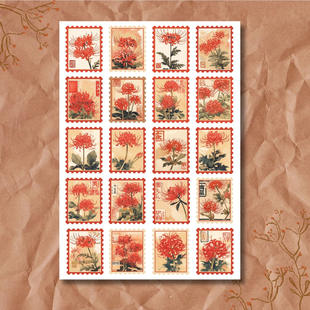 Postage Stamps Sticker Sheet - Red Spider Lily | Decoration | Floral ...