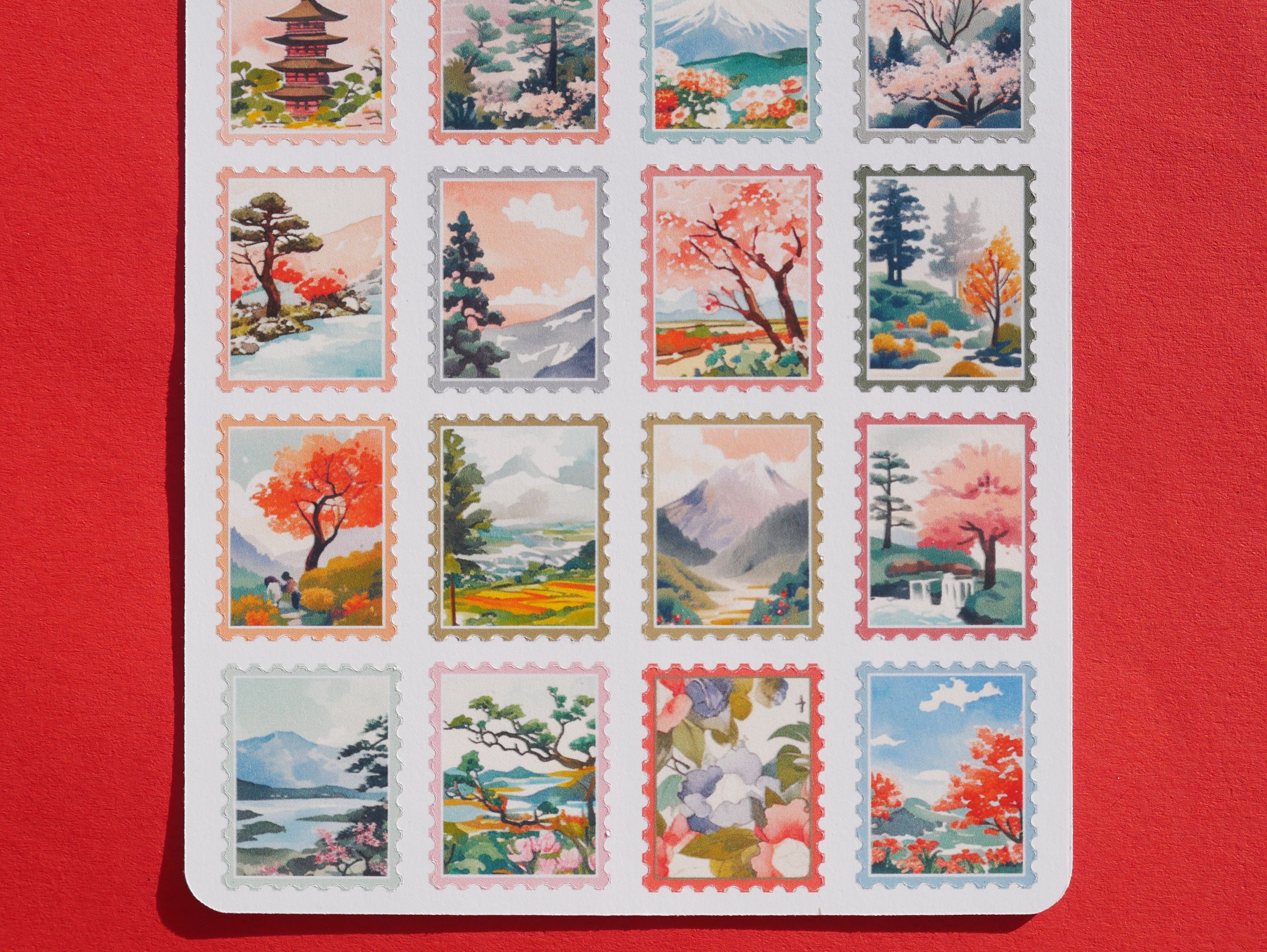 Postage Stamps Sticker Sheet - Japanese Spring | Decoration | Floral ...