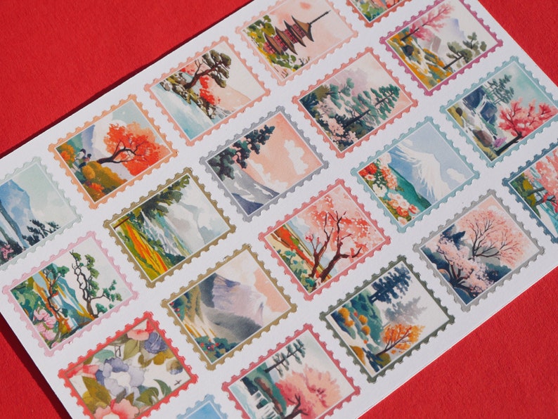 Postage Stamps Sticker Sheet - Japanese Spring | Decoration | Floral ...