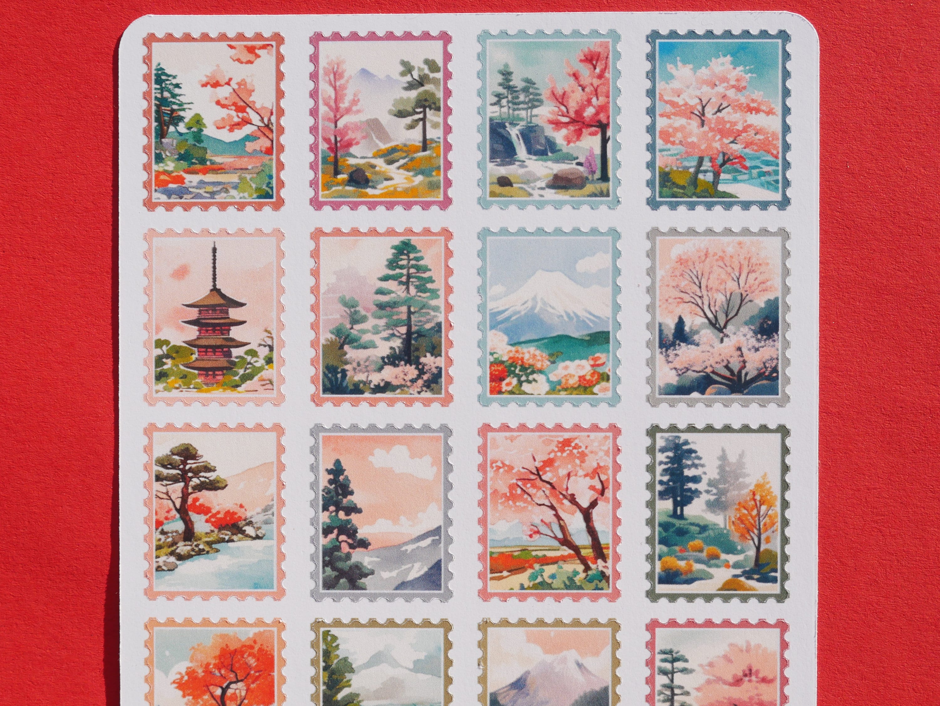 Postage Stamps Sticker Sheet - Japanese Spring | Decoration | Floral ...