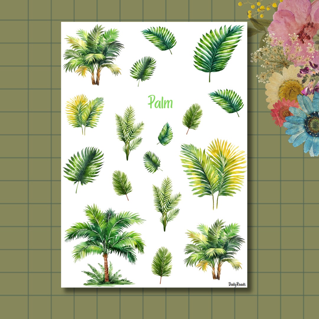 Sticker Sheet - Palm | Leaves | Watercolor | Bullet Journal Stickers ...