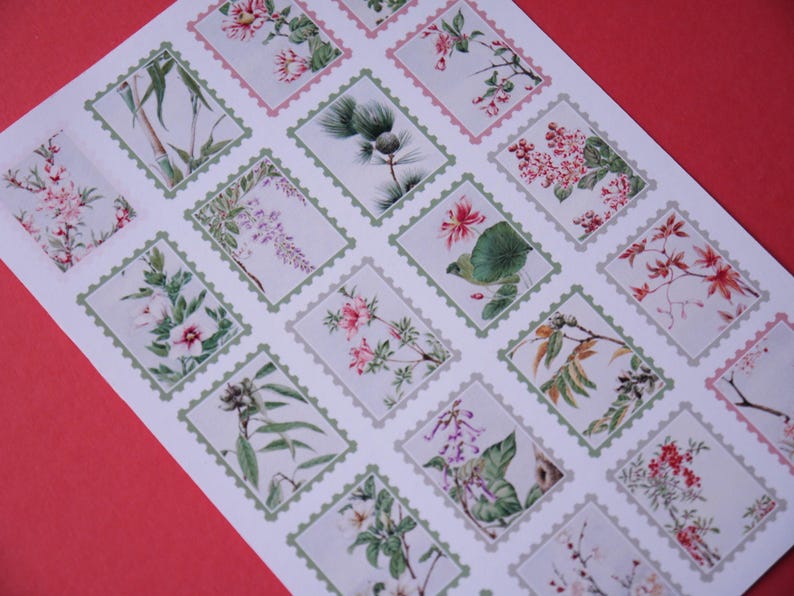 Postage Stamps Sticker Sheet - Pastel Flowers | Decoration | Floral ...