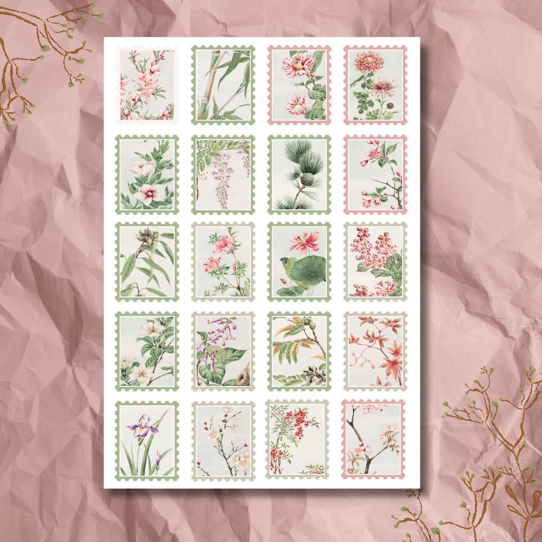 Postage Stamps Sticker Sheet - Pastel Flowers | Decoration | Floral ...