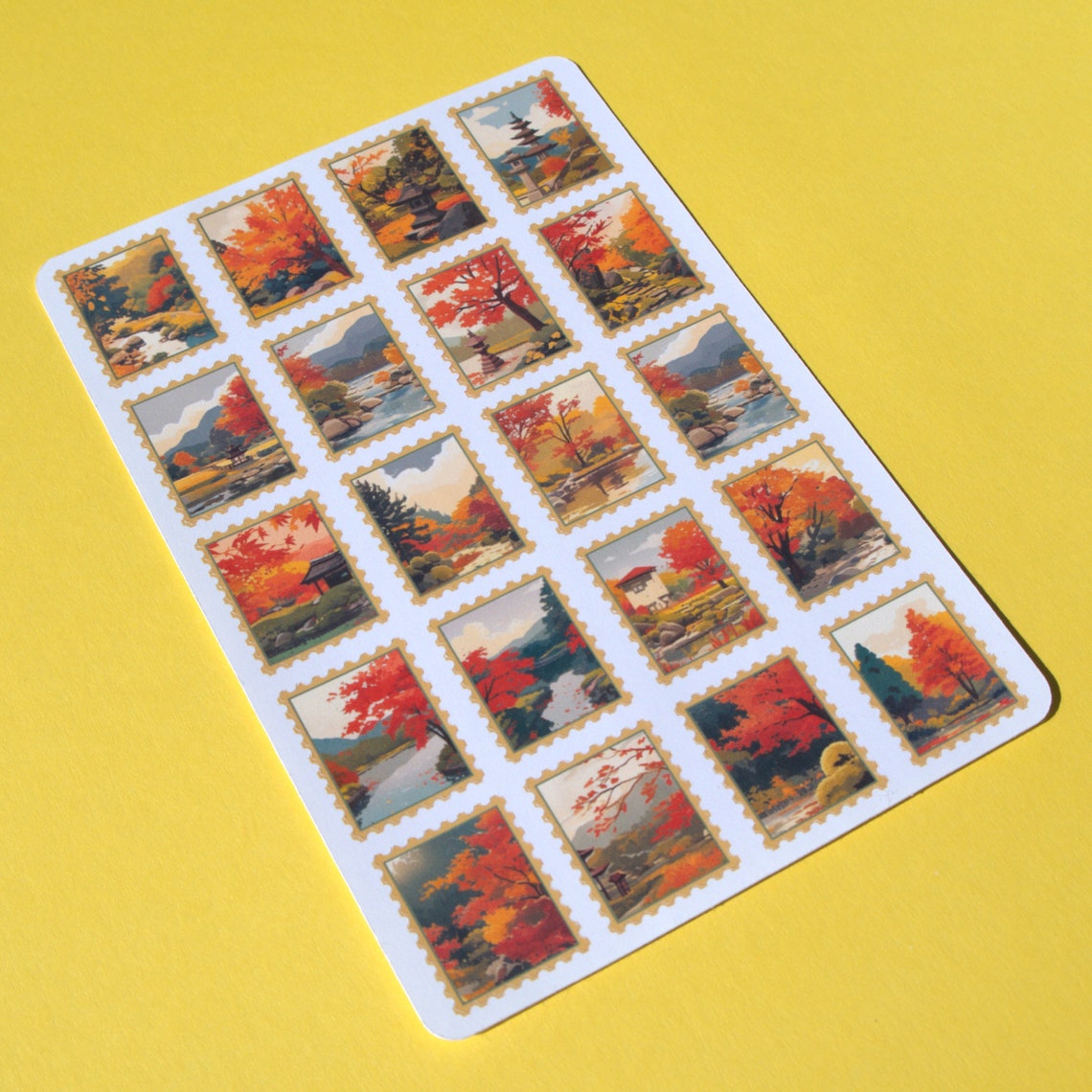 Postage Stamps Sticker Sheet - Japanese Fall | Decoration | Trees ...