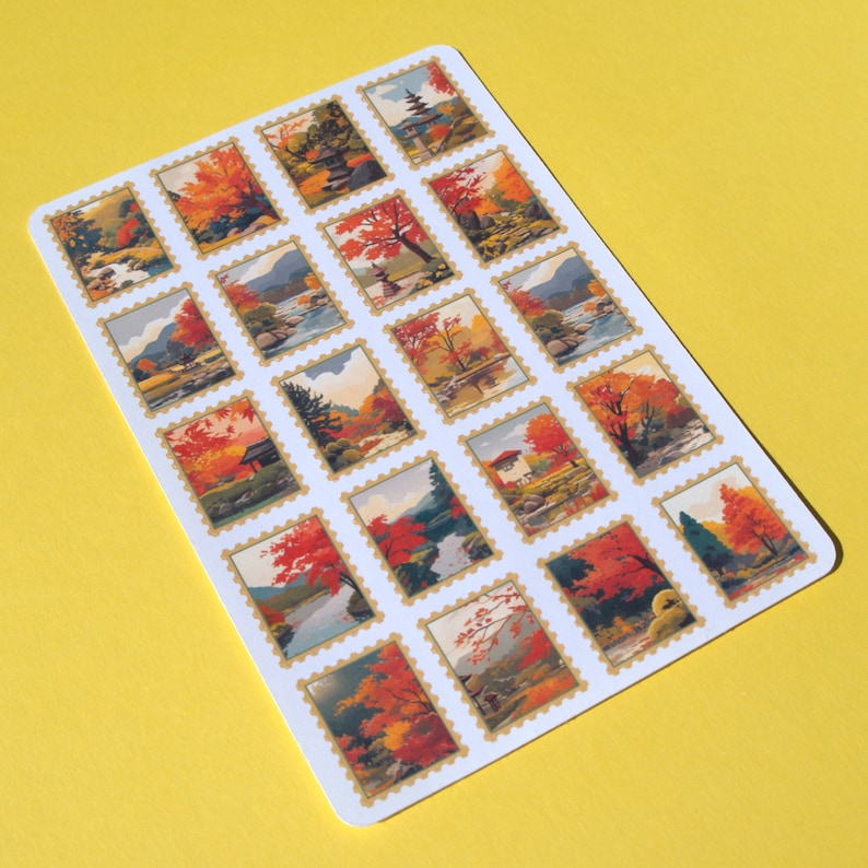 Postage Stamps Sticker Sheet - Japanese Fall | Decoration | Trees ...
