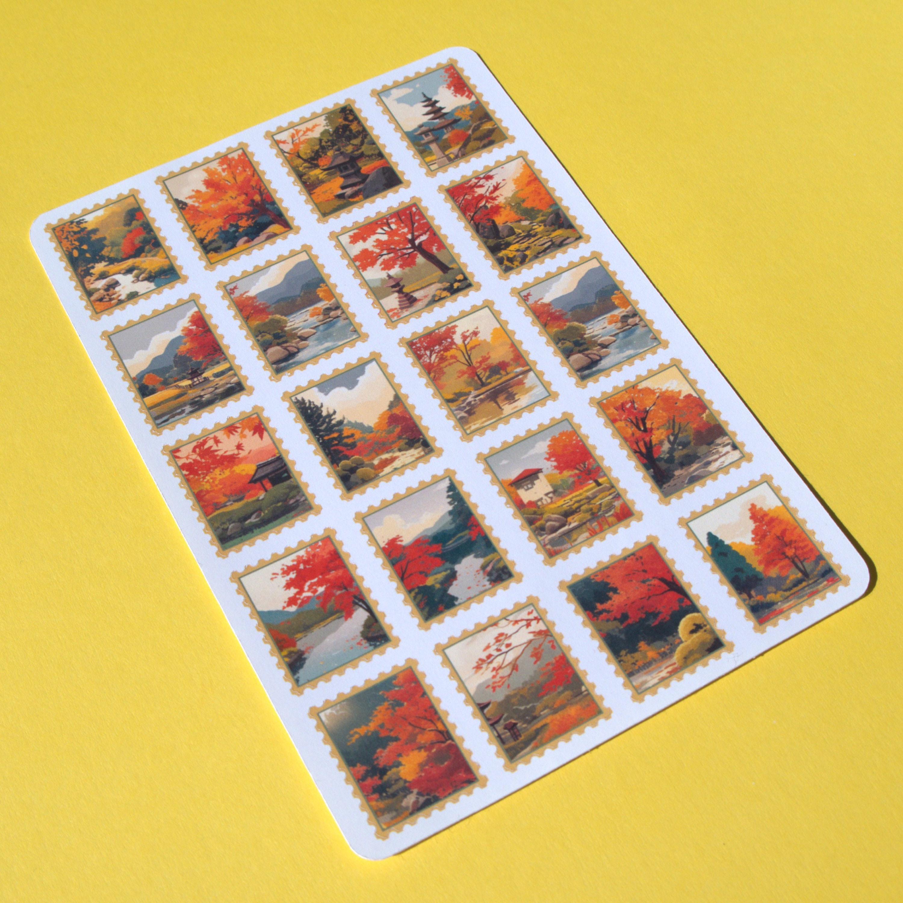 Postage Stamps Sticker Sheet - Japanese Fall | Decoration | Trees ...