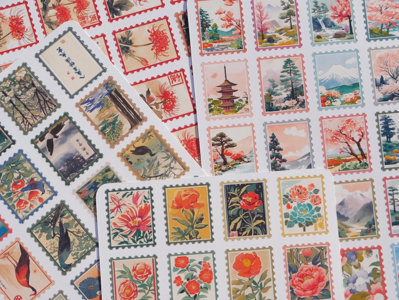 Postage Stamps Sticker Sheet - Japanese Spring | Decoration | Floral ...