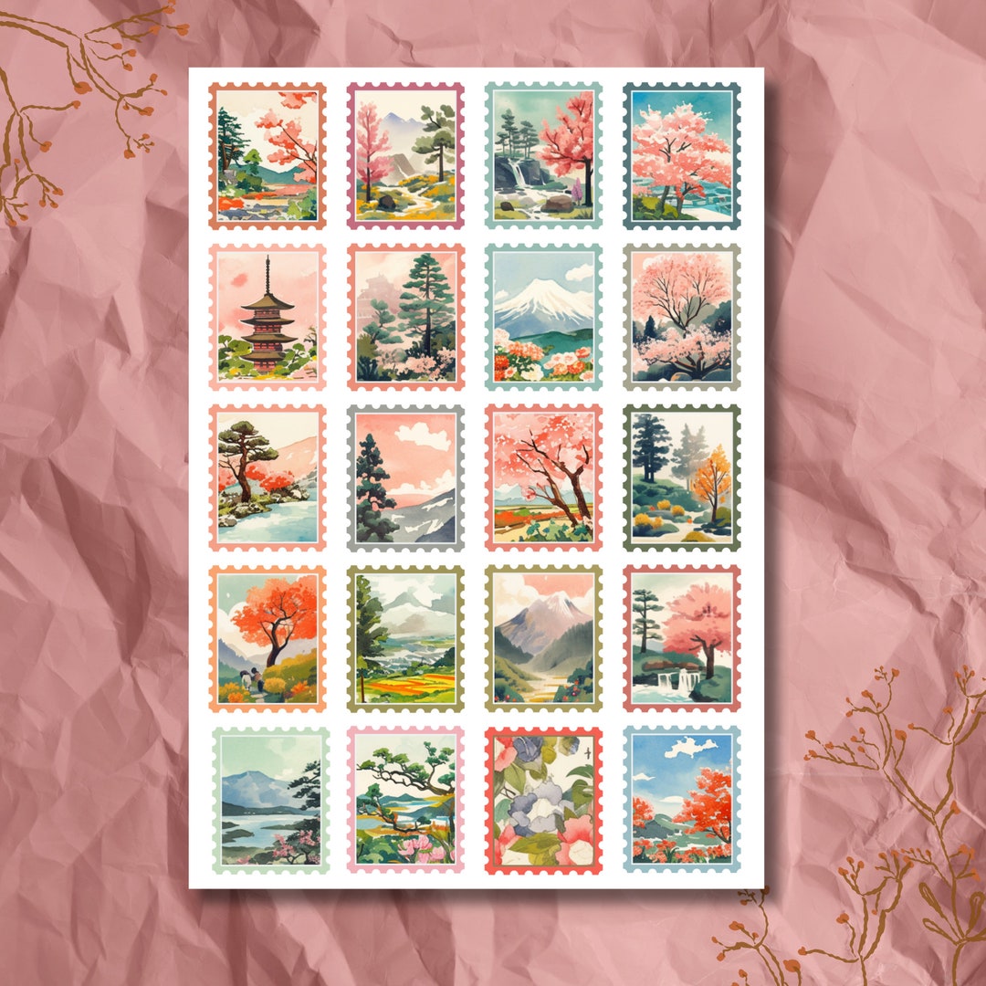 Postage Stamps Sticker Sheet - Japanese Spring | Decoration | Floral ...