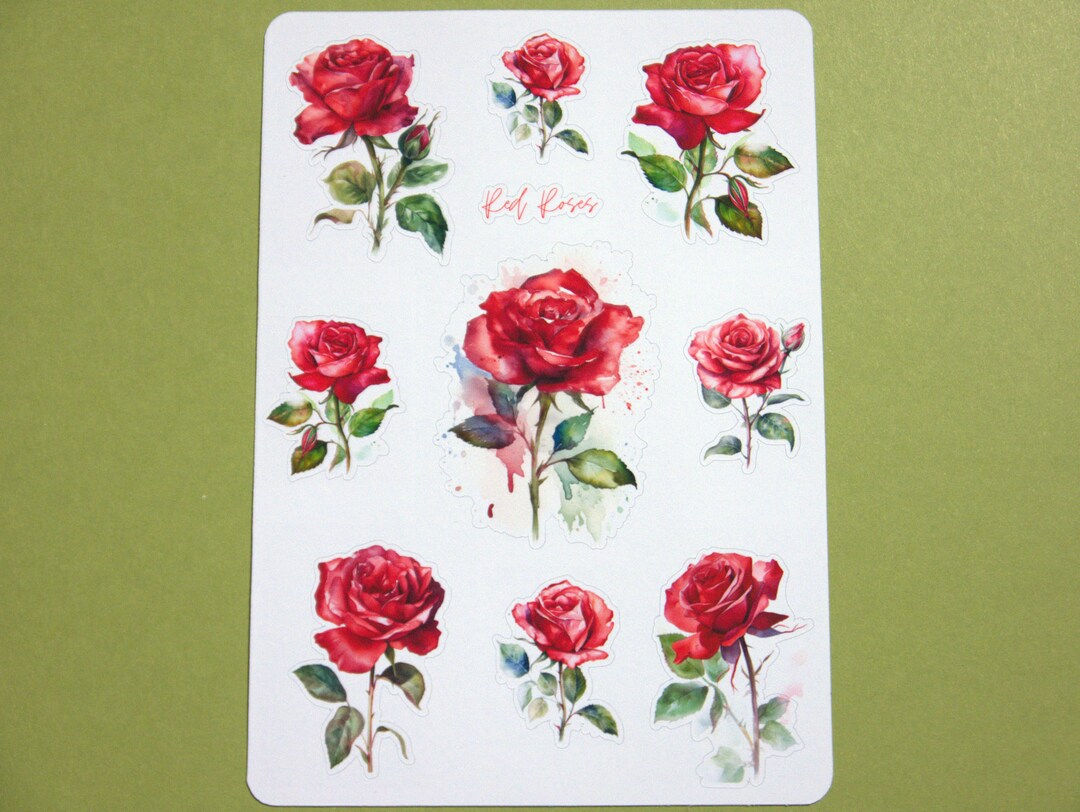 Sticker Sheet Red Roses Watercolor Bullet Journal Stickers Scrapbook ...