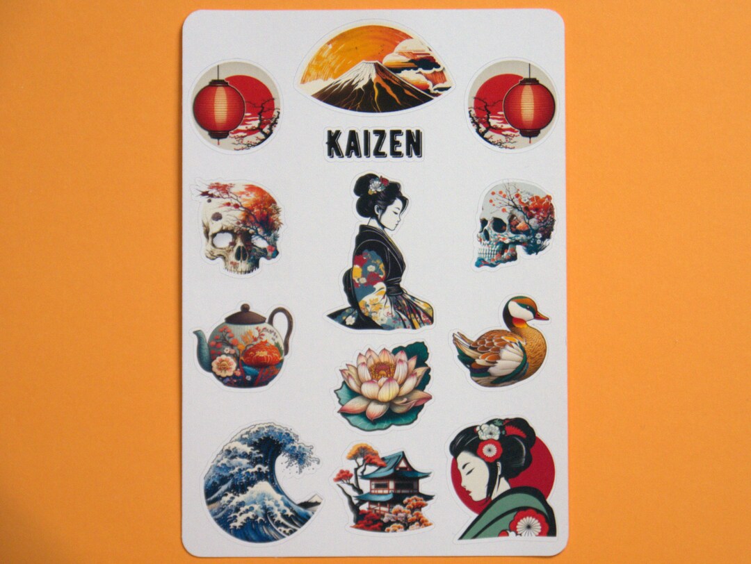 Japan Sticker Sheet Kaizen Japanese Patterns Geisha Mount Fuji Bullet ...