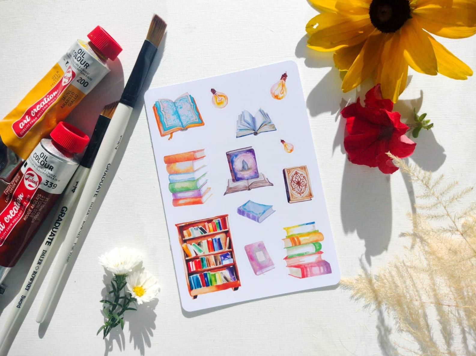 Sticker Sheet - Books | Reading | Bookshelf | Watercolor | Bullet ...