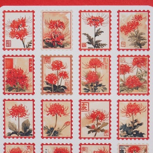 Postage Stamps Sticker Sheet - Red Spider Lily | Decoration | Floral ...