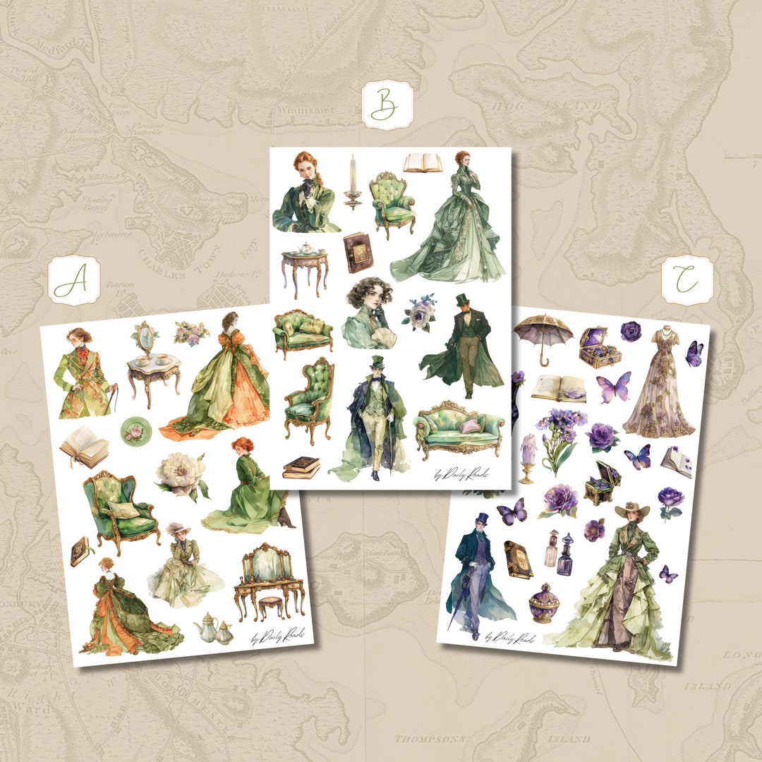 Sticker Pack - Victorian Society | Watercolor | Bullet Journal Stickers ...
