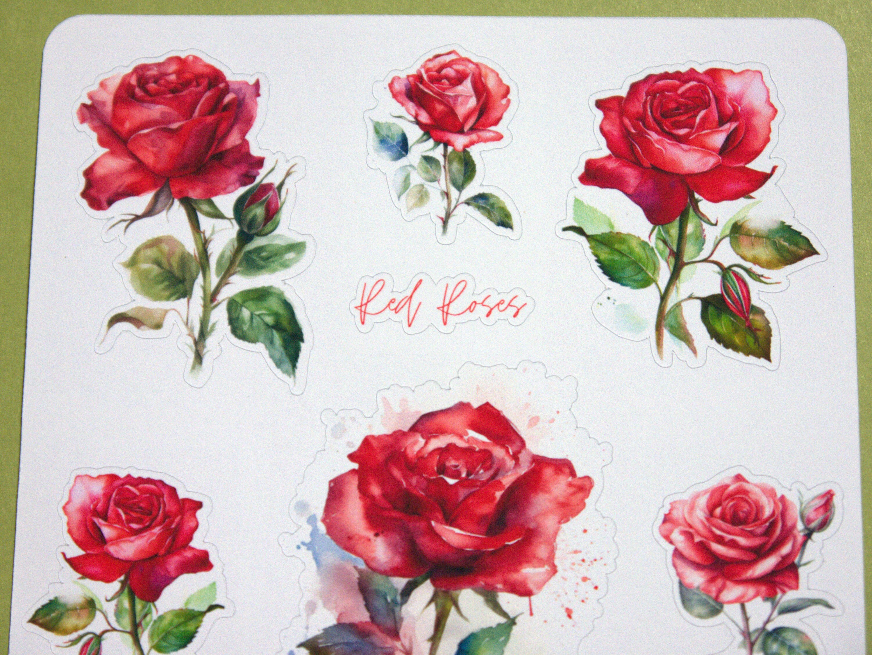 Sticker Sheet - Red Roses | Watercolor | Bullet Journal Stickers ...