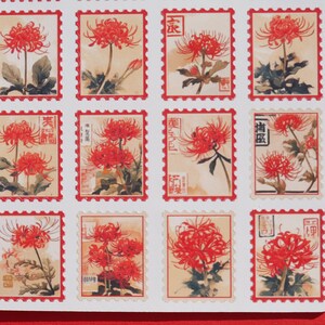 Postage Stamps Sticker Sheet - Red Spider Lily | Decoration | Floral ...