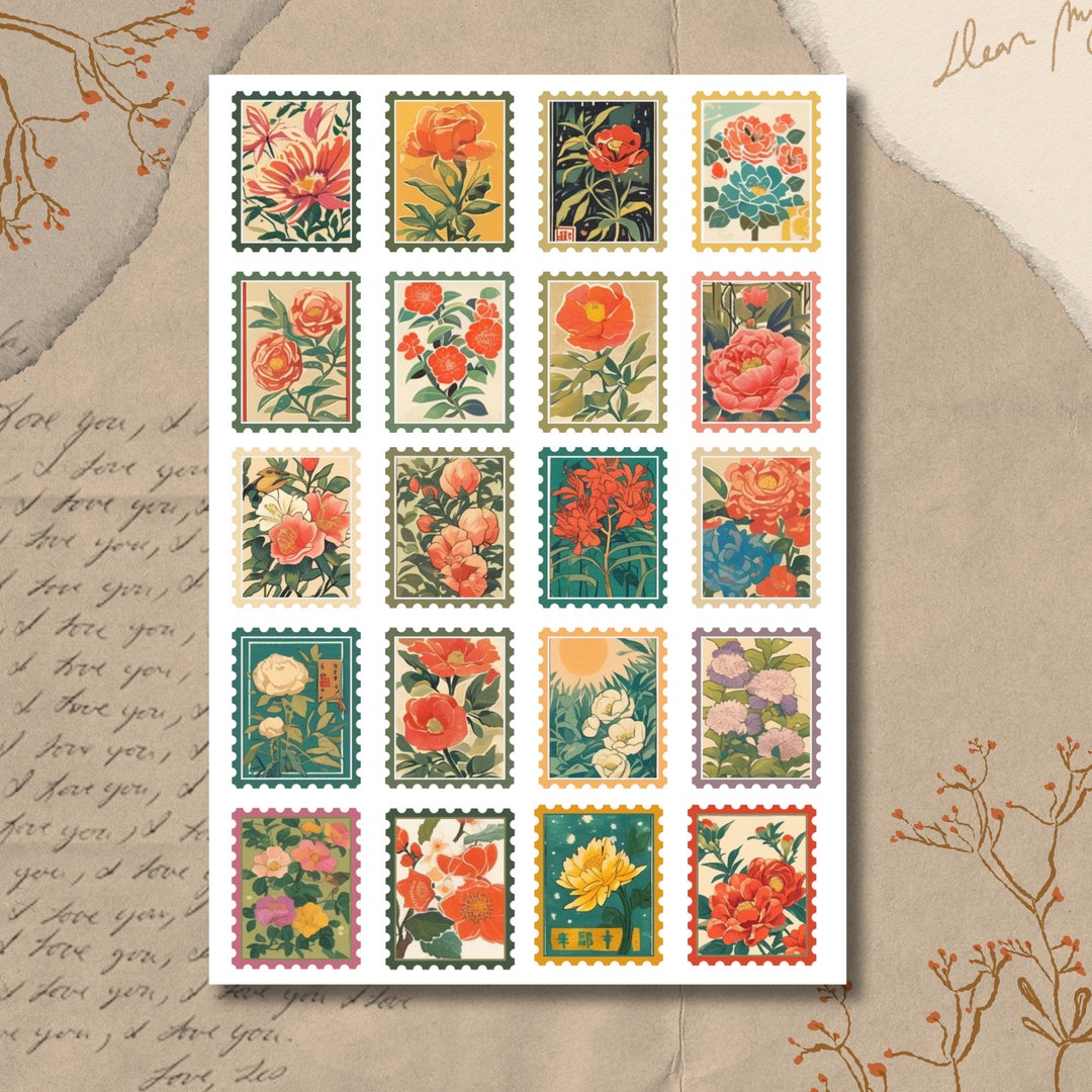 Postage Stamps Sticker Sheet - Vibrant Flowers | Decoration | Floral ...
