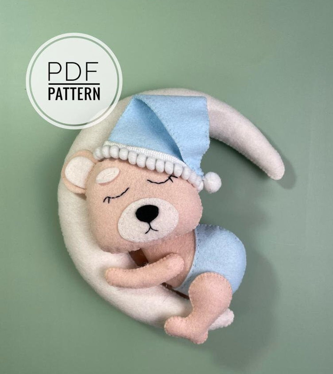 Bear on the Moon Felt Pattern/ PDF Patternbaby Bear Sleeping - Etsy