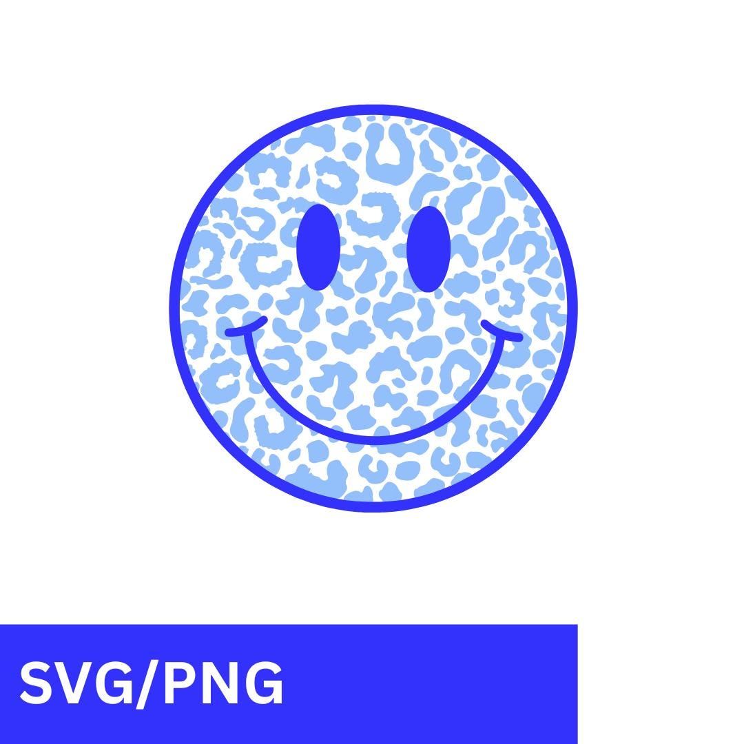 Blue Leopard Smiley Face SVG/PNG, Smiley Face Svg/png, Trendy Svg/png ...