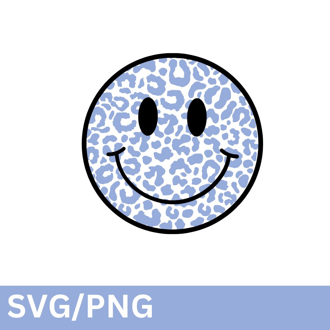 Blue Leopard Smiley Face SVG/PNG, Smiley Face Svg/png, Trendy Svg/png ...