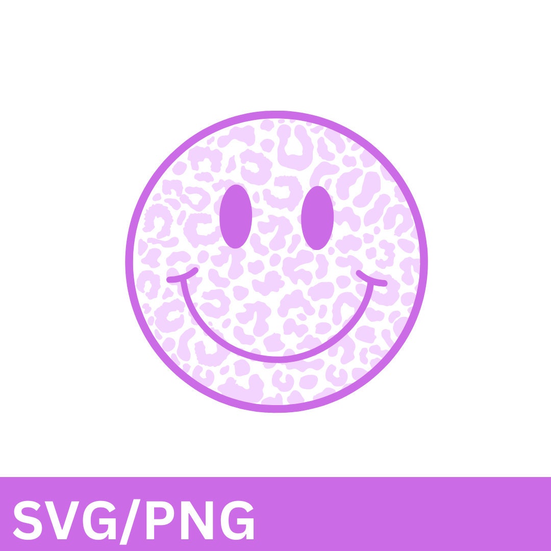 Purple Leopard Smiley Face SVG/PNG, Smiley Face Svg/png, Purple Smiley ...