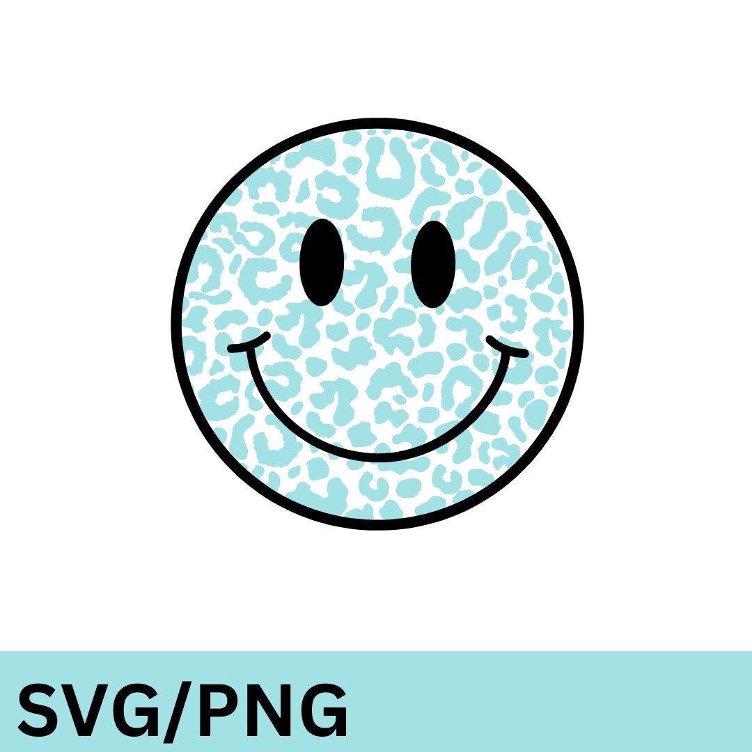 Teal Leopard Smile Face SVG/PNG, Blue Leopard Smiley Face Svg/png ...