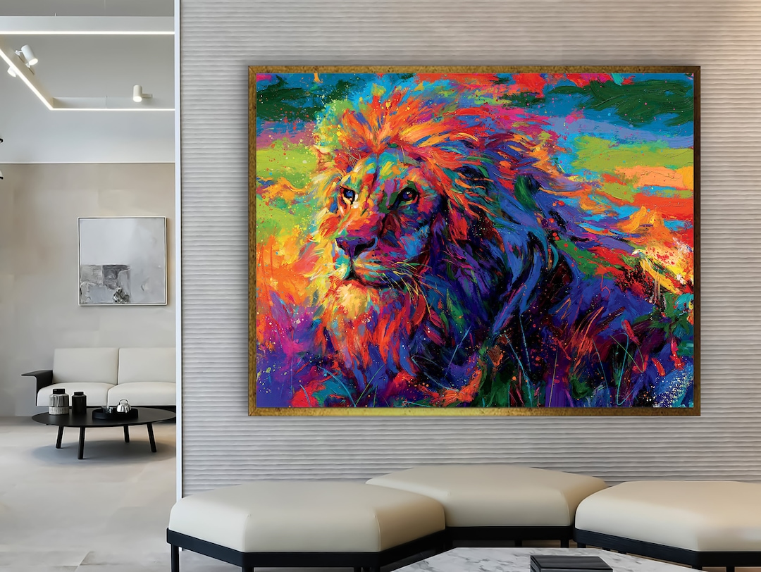 Colourful Lion Framed Canvas Painting Lion Canvas Wall Decor - Etsy