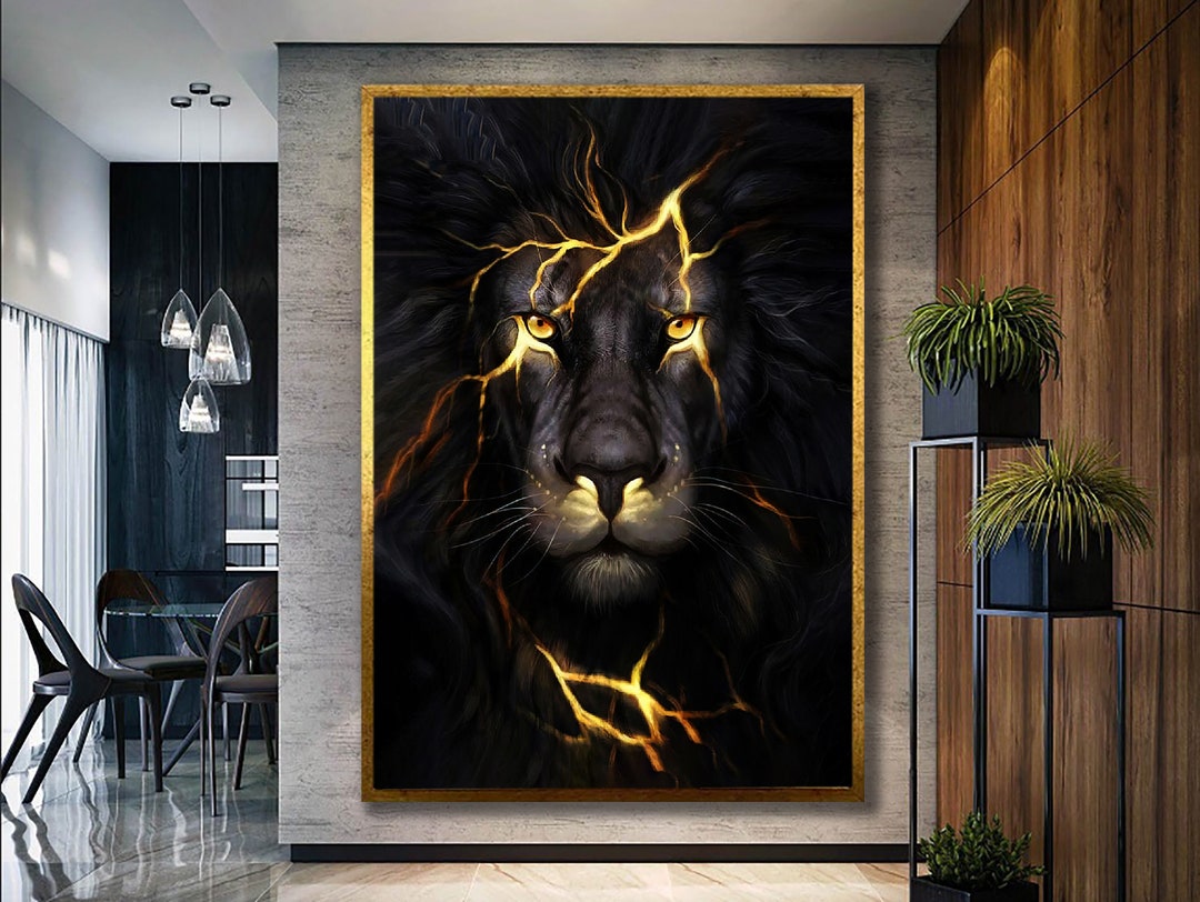 Lion With Black Lava Cracks Lion Art Lava Cracks Animal - Etsy