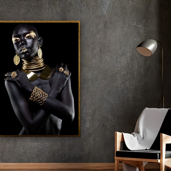 African Black Woman Gold Lip Wall Art - Etsy