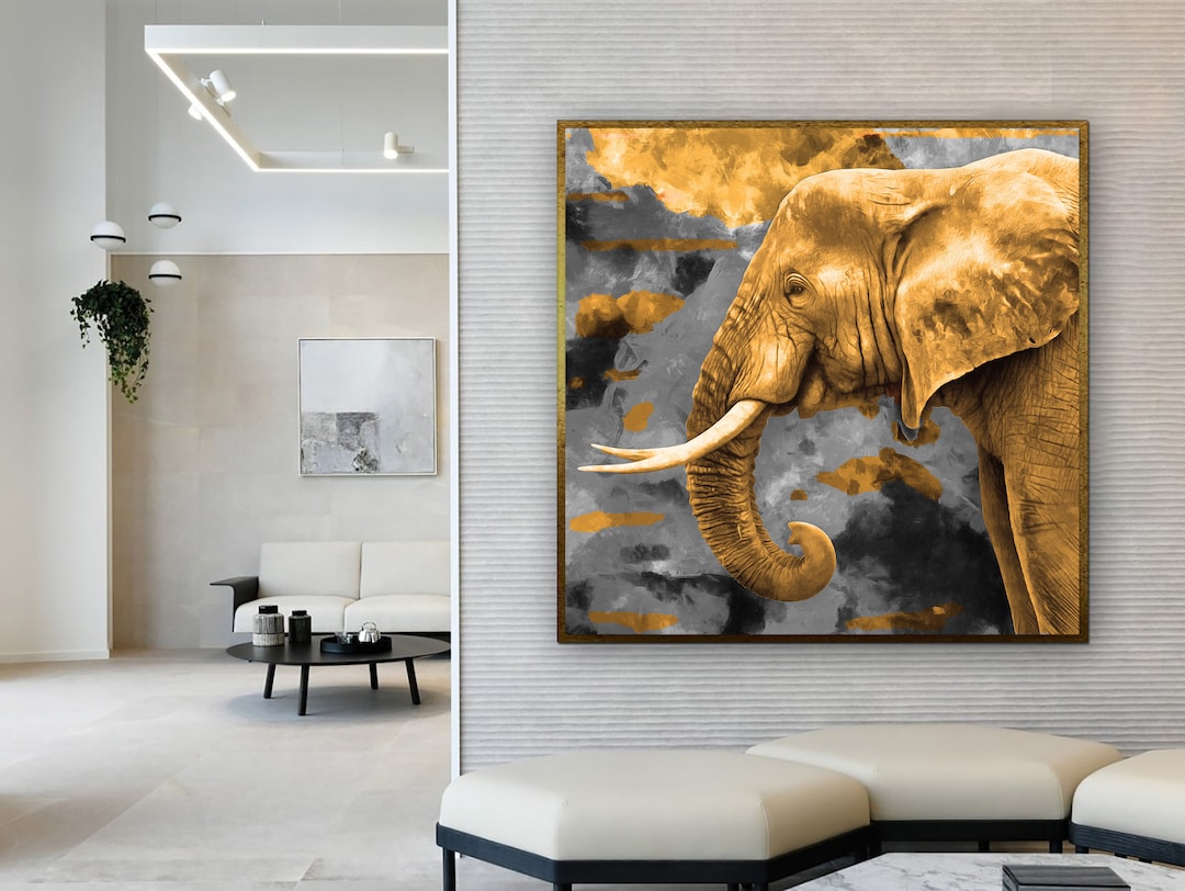Huge Gold Elephant Print Wall Art Animal Canvas Wall Art - Etsy