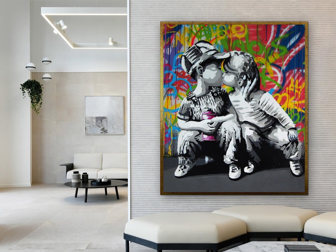 Banksy Two Children Urban Canvas Art, Banksy Street Art, Banksy Style ...